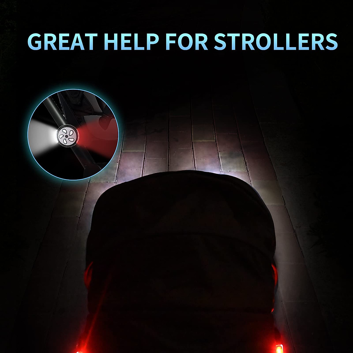 Stroller Safety Lights for Night,Vagocom LED Pram Pushchair Light See and be seen with The Stroller for Walking at Night,Suitable for All Strollers(2 Pack,Battery Included)