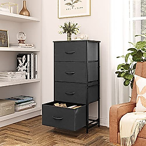 WLIVE Dresser with 4 Drawers, Fabric Storage Tower, Organizer Unit for Bedroom, Hallway, Entryway, Closets, Sturdy Steel Frame, Wood Top, Easy Pull Handle, Charcoal Black