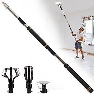 Greeily High Reach Light Bulb Changer, 2ft to 6ft Light Bulb Changer for High Ceilings with Extension Pole Baskets and Suction Cup Bulb Removal Tool Stainless Steel Material Sturdy Durable (6FT)