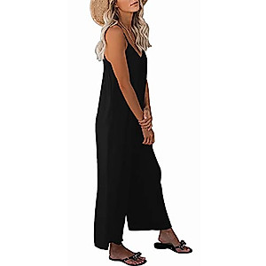 snugwind Womens Casual Sleeveless Strap Loose Adjustable Jumpsuits Stretchy Long Pants Romper with Pockets X-Large Black