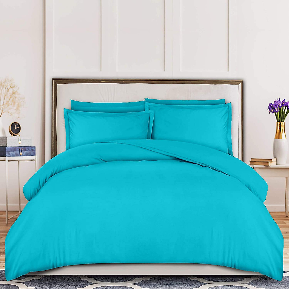 NICE LINEN BEDDING'S 800 Thread Count Cotton Duvet Cover Set 3-Piece -1 Duvet Cover Oversized King 98x120 Size and 2 Pillow Shams and Zipper Closure (Oversized King, Turquoise Solid)