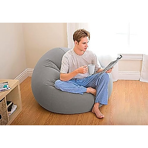 INTEX 68579EP Beanless Bag Inflatable Lounge Chair: Corduroy Textured Flocking – Durable Vinyl – Folds Compactly – 220lb Weight Capacity – 45" x 45" x 28",Grey