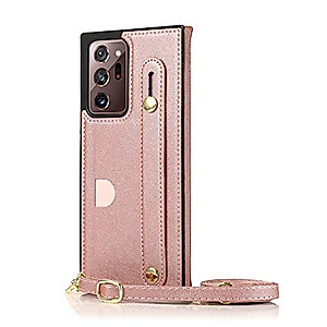 Samsung Galaxy Note 20 Ultra Case,ZYZX Removable Adjustable Leather Strap Crossbody Holders Case Neck Strap Lanyard Purse Shoulder Strap w/Kickstand Case for Samsung Galaxy Note 20 Ultra KB Rose Gold