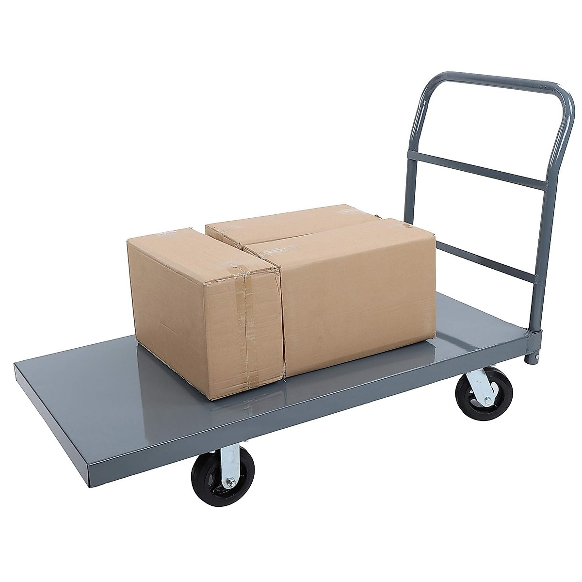 DMC-FPPS 48" L x 24" W Steel Platform Truck 2000 Lb. Loading Capacity Heavy Duty Flatbed Hand Truck Utility Push Cart with 6"x4" Rubber Casters