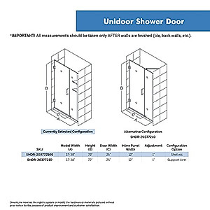 DreamLine Unidoor 37-38 in. W x 72 in. H Frameless Hinged Shower Door with Shelves in Brushed Nickel, SHDR-20377210S-04