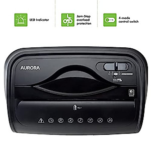 Aurora High-Security 6-Sheet Micro-Cut Paper Credit Card Shredder with 3.5-Gallon Wastebasket, 4-Minute Continuous Running Time, Security Level P-4