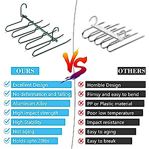 Pants Hangers,CKSD Aluminum Alloy 5 Layers Multi Functional Jeans Hanger More Space Saving Non Transform Non Fracture for Closet Clothes Hanger Organizer (Deep Green, 2 Pack)