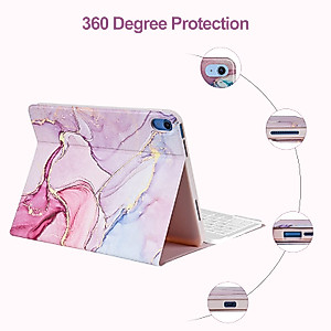 ZXA Keyboard Case for iPad 10th Generation 10.9", 2022/2023, for iPad Case 10th Gen Keyboard, Detachable Keyboard Case - Pencil Holder - for iPad Case Keyboard 10th Gen, Marble Pink