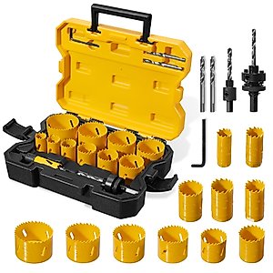 KATA Bi-Metal Hole Saw Kit, 18 Piece M42 Steel Hole Saw Set with 3/4" -2-1/2" (19-64mm), General Purpose Hole Saw Blades in Case with Mandrels, Drill Bit, Hex Key for Thin Metal, Hard Wood, Drywall
