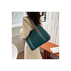 Ulisty Women Corduroy Pockets Tote Bag Casual Shoulder Bag Daily Shopping Bag Fashion Handbag green