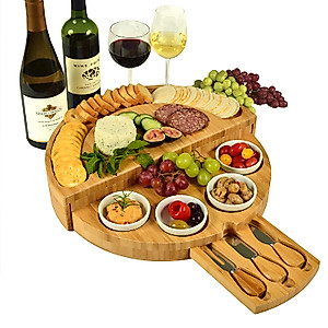 Personalized Engraved Bamboo Cheese/Charcuterie Board with Accessories - Innovative Patented Design - Designed & Quality Assured by Picnic at Ascot USA
