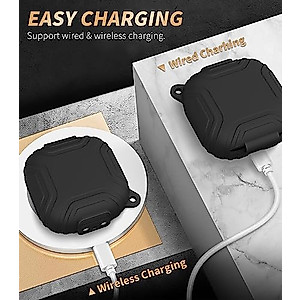 [Newest Secure Lock] Alquar for SHOKZ OpenFit T910 Case Cover, Silicone Protective Scratch Shock Resistant Cover ONLY Compatible with SHOKZ OpenFit T910 Earbuds Charging Case with Carabiner(Black)