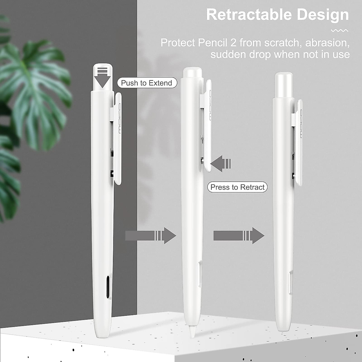 MoKo Holder Sleeve Compatible with Apple Pencil 2nd Generation, Retractable PC Pen Sleeve with Sturdy Clip for iPad Air 5th/4th Gen, iPad Pro 11/Pro 12.9 2021/2020, iPad Mini 6 2021, White