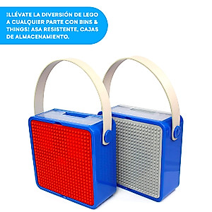 Bins & Things Lego Storage, Bin Box Organizer - Set of 2 Kids Toy Storage Containers - Small Brick Shaped Tub Organizers for Legos, Barbie Dolls, Hot Wheels and Beyblade- Anti-Lego Mess Organizer