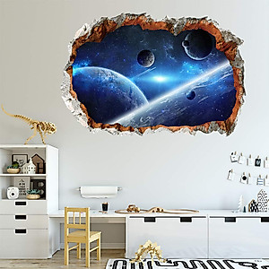 HERRA 3D Planet Universe Galaxy Outer Space Wall Decal Spacecraft Astronaut Wall Stickers, Peel and Stick Removable Space Capsule Window Wall Stickers Wall Mural for Kids Room (blue2)