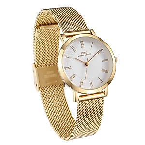 IBSO Women Stainless Steel Band Watches Ladies Quartz Wristwatches Waterproof Mesh Bracelet Watch Relogio Feminino (3636 Gold)