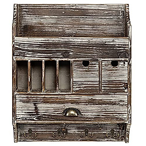 MyGift Torched Wood Entryway Wall Organizer with Mail Holder Organizer, Accessories Storage Compartments, Pull Out Drawers and Dual Key Hooks