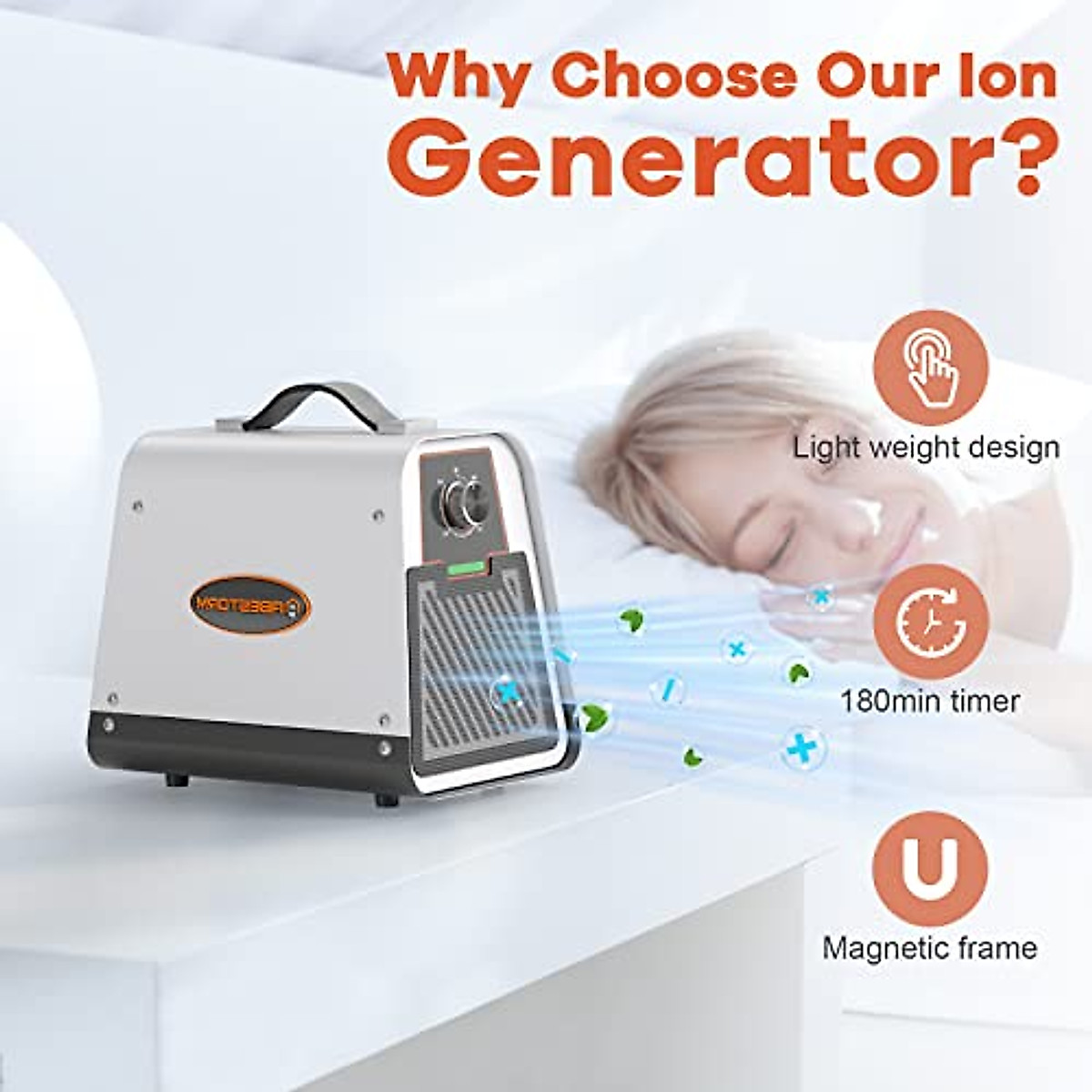 ABESTORM Ion-200 Ion Machine, Negative Ion Generator Can Efficient Neutralization of Unpleasant Odors, with Output - up to 30 Million Negative Ions/Sec, 2 Million Positive Ions/Sec for Rooms, Cars