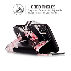 JanCalm Compatible with iPhone XR Case, Floral Pattern Premium PU Leather for iPhone XR Wallet Case [Card/Cash Slots] Stand Flip Cover Protective for iPhone XR (Black/Flower)