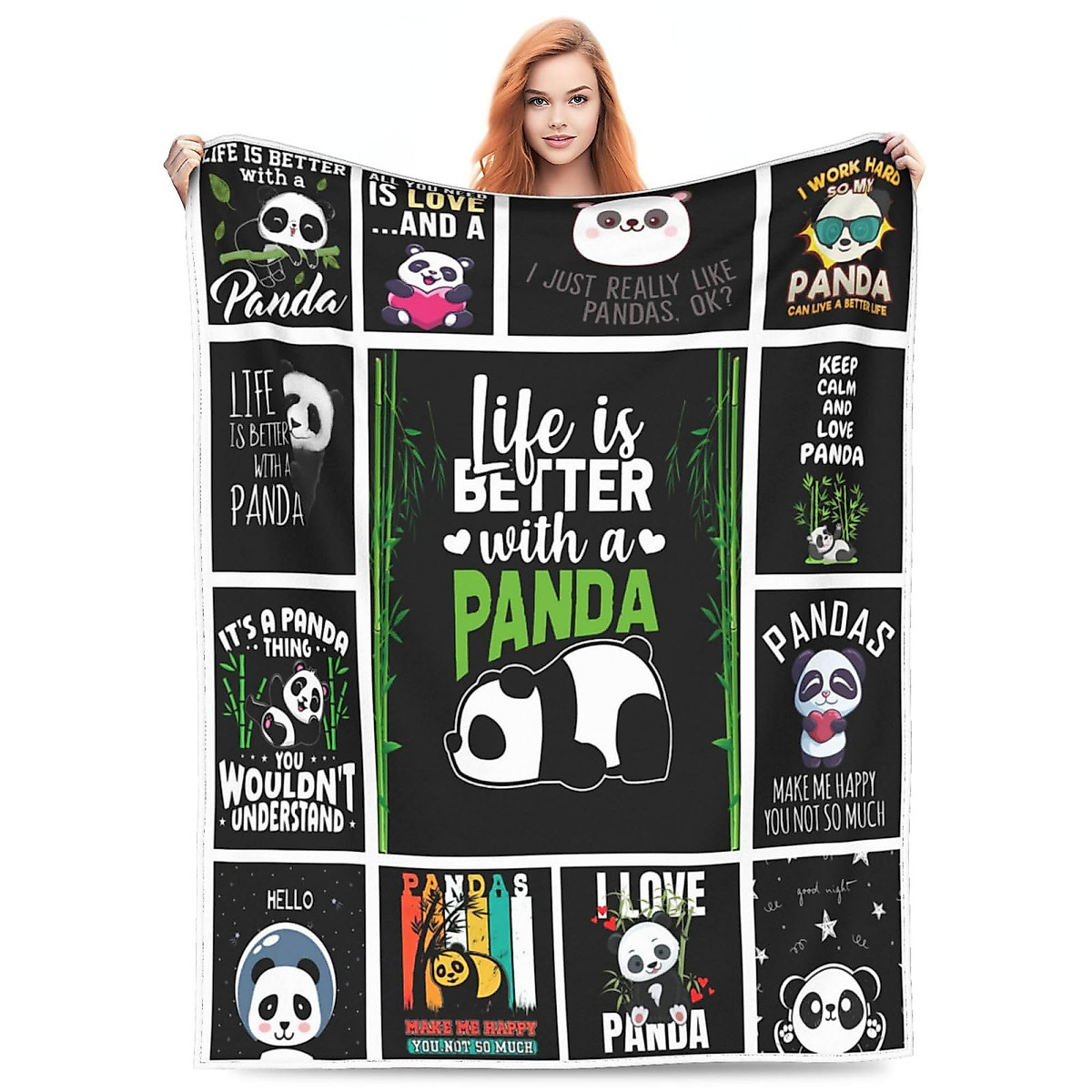 Panda Flannel Blankets Super Soft and Warm Throw Blanket for Couch Sofa Gifts for Girls Boys Kids