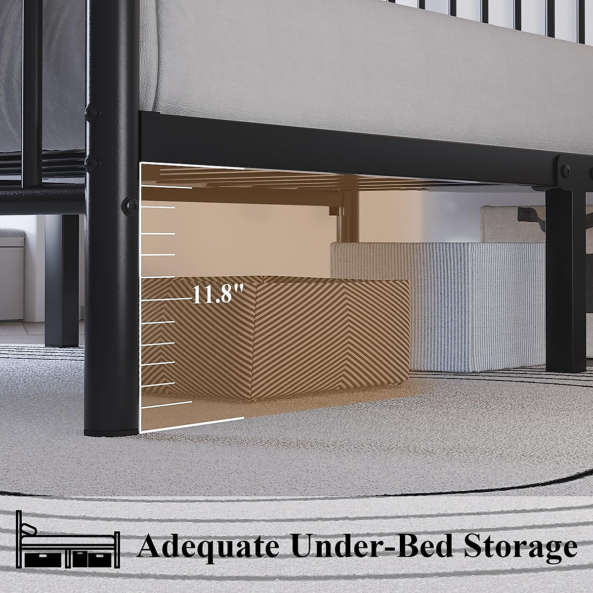 LOEWAY Full Metal Bed Frame with Classical Headboard and Footboard, Platform Bed Frame with Sturdy Metal Slats Support, Adequate Under Bed Storage, No Box Spring Needed, Easy Assembly, Black