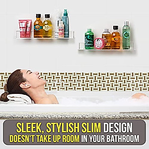 Pretty Display Invisible' Bathroom Shelf Wall Mounted [2 Pack] 10 inch Clear Acrylic Shelves Extra Strong & Easy to Wall Mount
