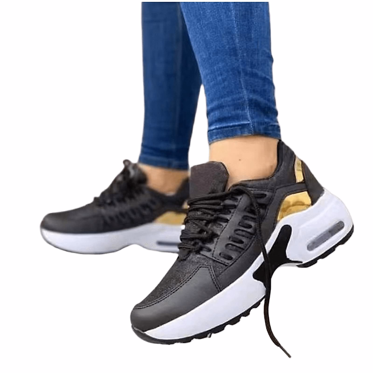 Ladmiple Sneakers For Women Black And GreenWomens Walking Running Shoes Athletic Non Slip Tennis Fashion Sneakers Slip On Casual Comfort Breathable Gym Platform Shoes