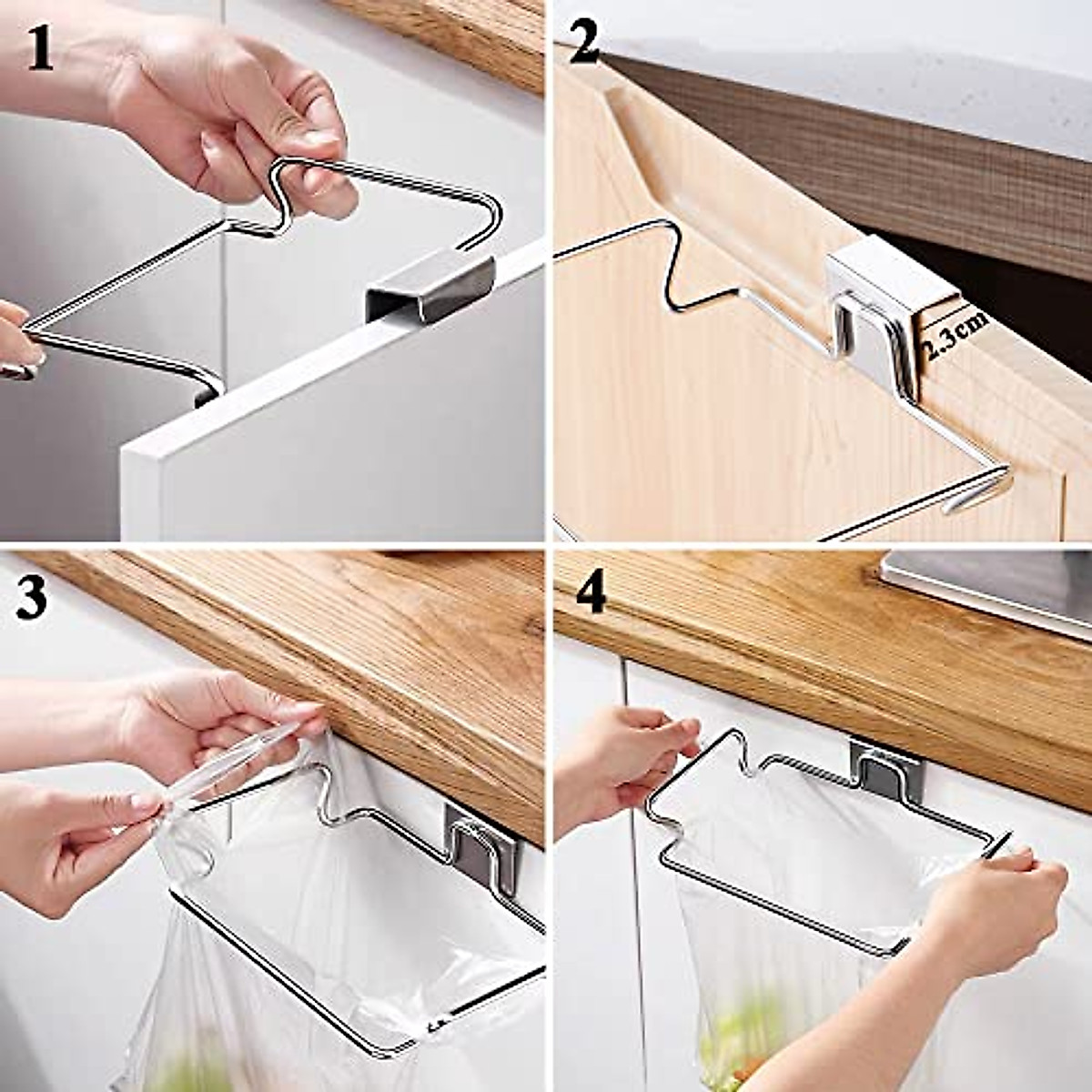 Oniapro Trash Bag Holder for Cabinet Doors & Cupboards, Large Stainless Steel Portable Hanging Garbage Bag Holder, Kitchen Trash Can for Under Sink Trash, Camping Accessories
