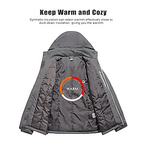 Little Donkey Andy Men's Lightweight Winter Jacket Hooded Windproof Warm Insulated Jacket for Ski Hiking (Grey XL)