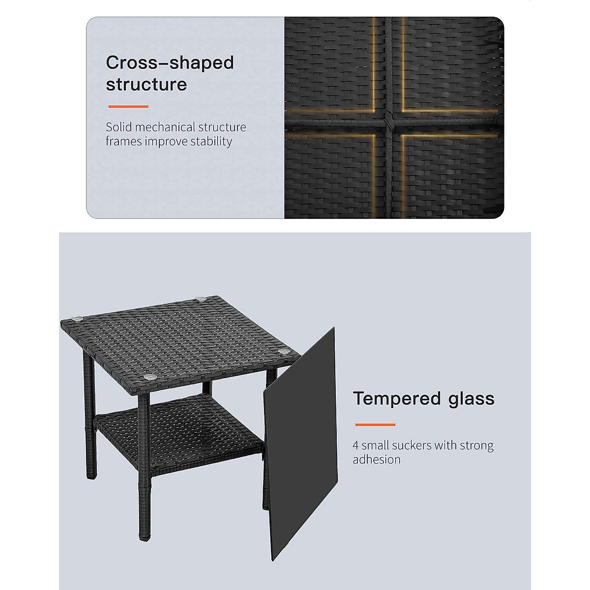 FDW Patio Furniture Sets,3 Pieces Outdoor Wicker Bistro Set Rattan Chair Conversation Sets with Coffee Table for Yard/Backyard Lawn Porch Poolside Balcony,Black