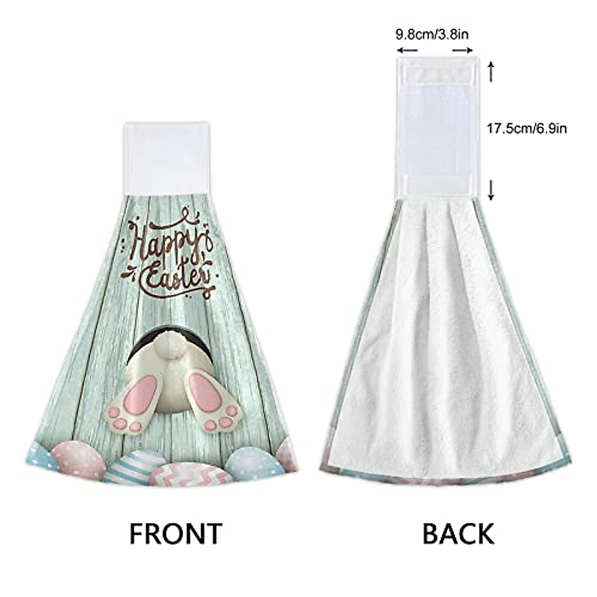 KOCOART Cute Bunny Bottom Kitchen Oven Towels Easter Eggs Hanging Hand Towel with Loop 2 Pieces Super Absorbent Dishcloth Fingertip Tea Bar Dish Towel for Bathroom Tabletop