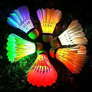Inngree LED Badminton Birdies, LED Colourful Shuttlecock Dark Night Goose Feather Glow Birdies Lighting Outdoor Indoor Sport Activities (Colourful-6pcs)