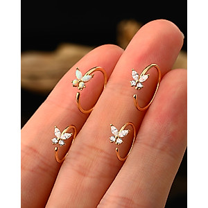 Jewseen 14K Solid Gold Nose Rings Hoop 18G 20G Nose Ring Butterfly Thin Nose Piercings Nose Piercing Jewelry for Women