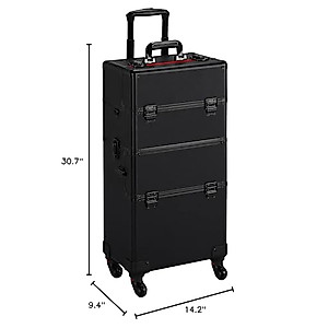 Yaheetech Makeup Train Case 3 in 1 Professional Cosmetic Trolley Multi-Functional Organizers Large Storage Traveling Cart Trunk for Nail Tech - Black