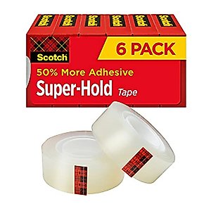 Scotch Super-Hold Tape, 6 Rolls, Transparent Finish, 50% More Adhesive, Trusted Favorite, 3/4 x 1000 Inches, Boxed (700K6)