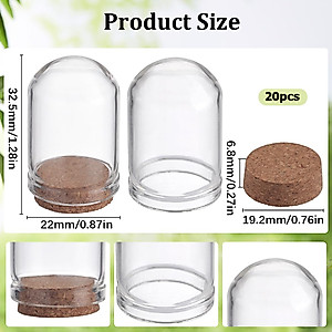 SUNNYCLUE 20Pcs Cloche Bell Jar 8mL Glass Display Dome with Cork Base 1.28 inch Small Clear Bottles Mini Bottles Dome Decorative Jars Display Case for Christmas Home Decor Dried Flowers Party Favor