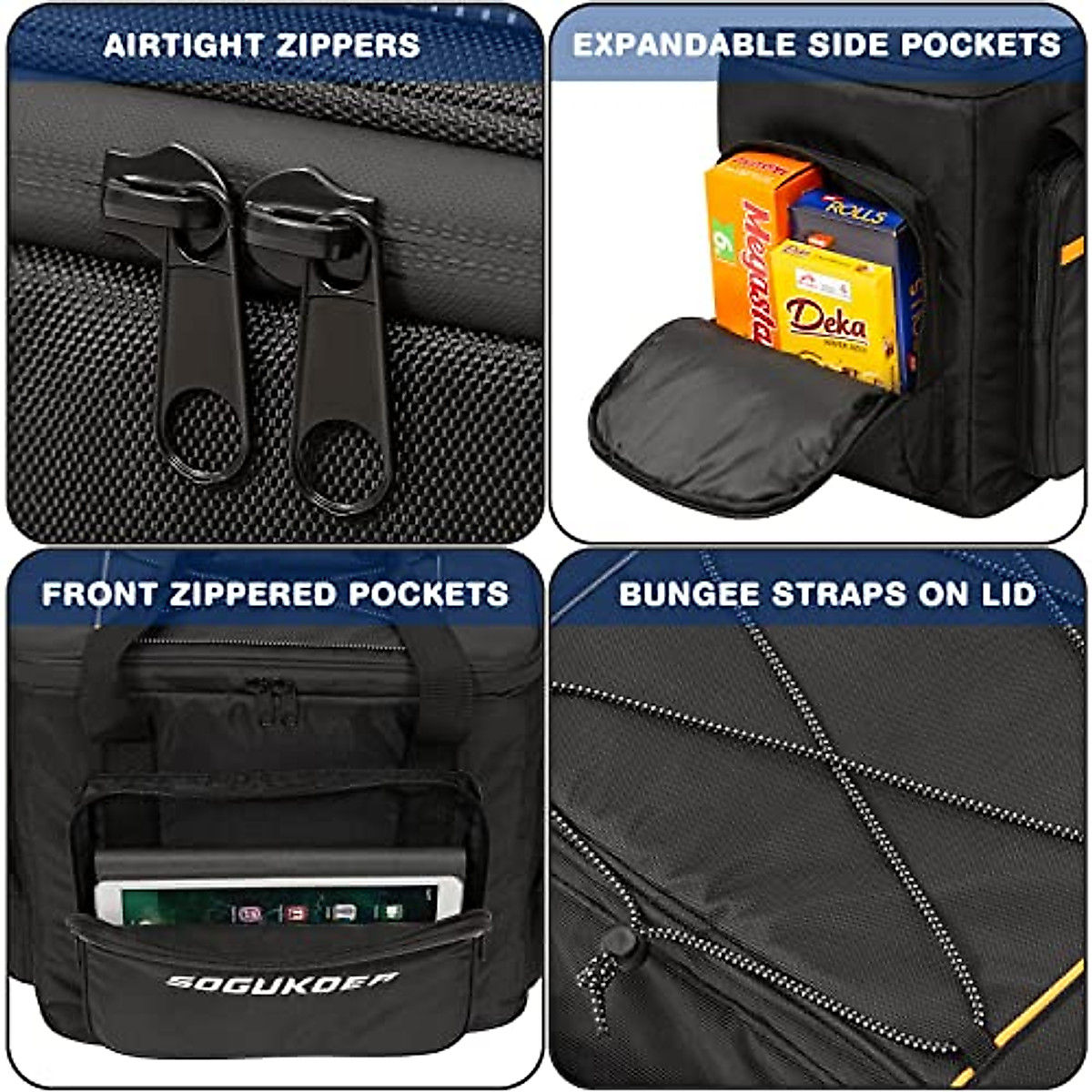 Rolling Cooler 48 Can Cooler On Wheels Beach Cooler with Rubber Wheels and Handle Insulated Large Rolling Cooler with Bungee Cord and All-Terrain Cart for Beach, Tailgate Parties, Work, 2-in-1 Design