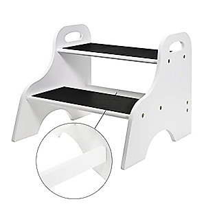 Ollieroo Bamboo 2 Step Stool, Heavy Duty Kids Step Stool with Non-Slip Stepping Surface, Stepping Stool for Kids Adults, Toddler Step Stool for Bathroom Sink Kitchen Counter Bedside(White)