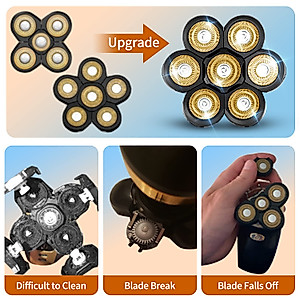 Roziapro Upgrade 7D Freedom Head Shaver Replacement Blades Electric Shaver Replacement Head Shavers for Bald Men Replaceable Head Waterproof Blades for Men 5 in 1 Bald Head Replacement Blades (Gold)