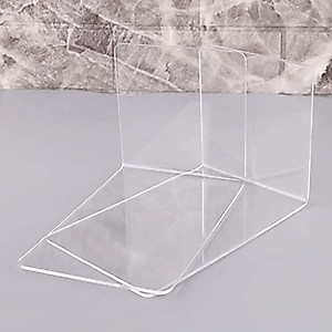 Sujetalibros Book Ends 2Pcs Book Ends for Shelves Clear Acrylic Bookends Non-Skid L-Shaped Book Stopper Bookend Supports for Books/Movies/CDs/Video Games Book Stopper