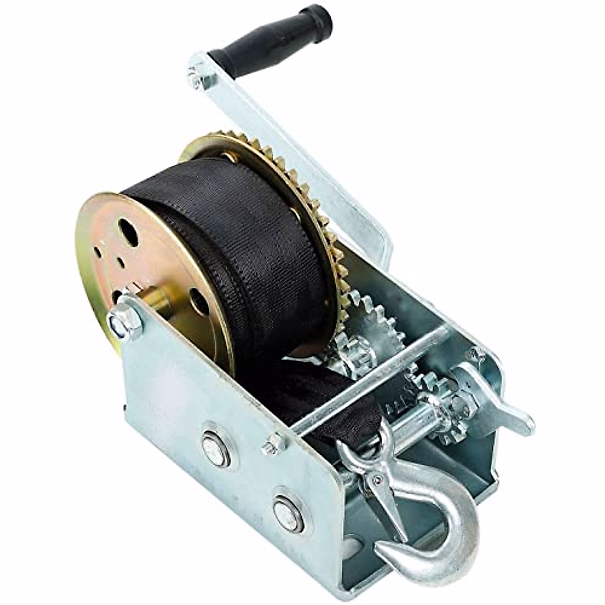 2500lbs Hand Winch + 24FT Strap, Heavy Duty Hand Crank Gear Winch Portable Manual Winch for Trailer, Boat or ATV