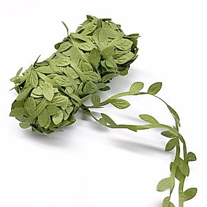 21.8 Yard Leaves Trim Ribbon, Green Leaf Ribbon for Crafts, Artificial Vines for Wedding Party Baby Shower Home Decoration, Foliage Rattan for DIY