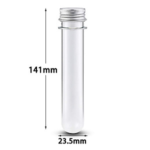 Oopsu 25 Pcs Test Tubes 40ml(140mm), High-Impact Clear Plastic Test Tubes with Screw Caps, Party Decoration, Drinks Deployment, Bath Salt Candy Tubes Plastic Vials
