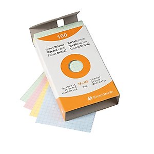 Exacompta Bristol Squared Record Cards, 75 x 125 mm - Assorted Colours, Pack of 100