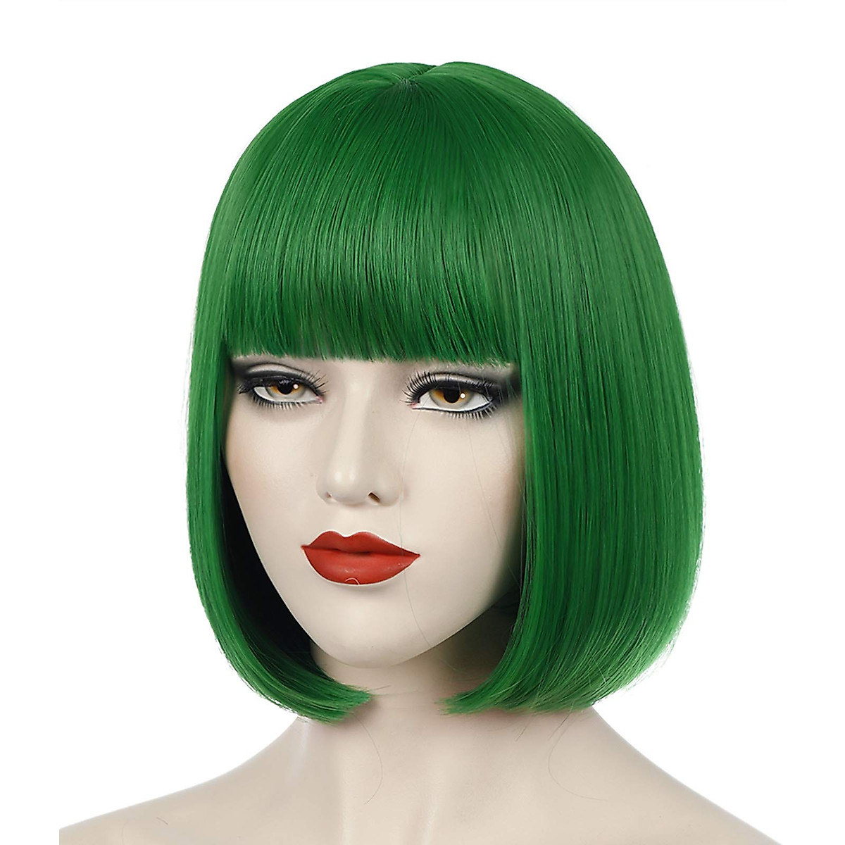 Bopocoko Green Wig Short Green Wigs for Women St Patricks Day Green Bob Wig with Bangs Natural Cute Synthetic Wigs for Halloween BU110GR