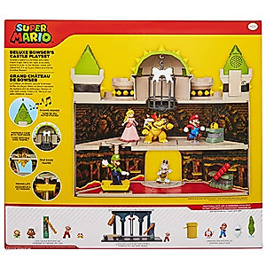 Super Mario Nintendo Deluxe Bowser's Castle Playset with 2.5" Exclusive Articulated Bowser Action Figure, Interactive Play Set with Authentic in-Game Sounds