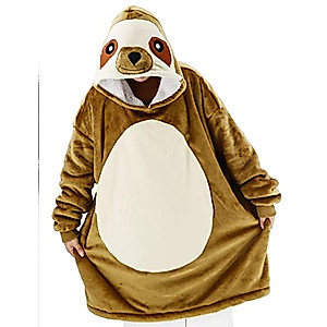vavalad Sloth Wearable Blanket Sweatshirt Sherpa Oversized Hoodie TV-Blanket with Sleeves and Pockets for Adults Men Women Teens One Size Fits All