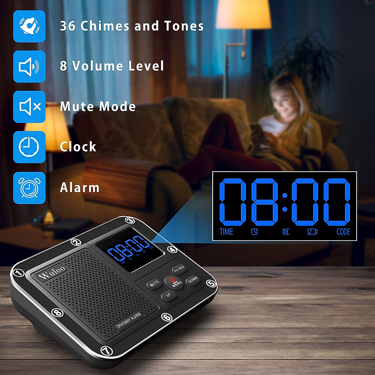 1800 Ft Wireless Outside Driveway Alarm Outdoor Motion Sensor & Detector Driveway Alert System, Rechargeable Battery/Weatherproof/Mute Mode/Clock and Alarm Functional (1&1-Camouflage)