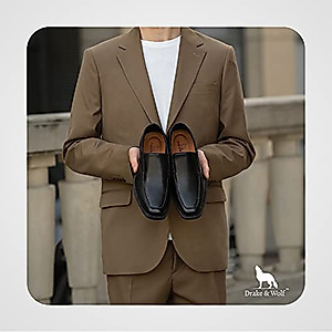 Drake & Wolf Mens Loafers Shoes - Mens Dress Shoes - Classic Manmade Microfiber Leather Loafers for Men Casual Dress Shoes - Comfortable Slip On Dress Shoes for Men - Formal Shoes Black