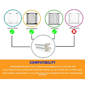 Dreambaby Y-Shaped Spindle Rod Banister Gate Adaptors - For Dreambaby Pressure Mounted Gates - 9.5mm Diameter Size & 4.5inch Length - Silver - 2 Count (Pack of 1) - Model L196